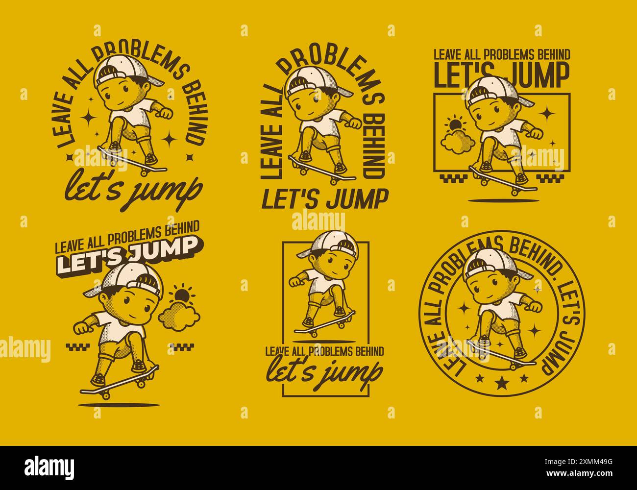 Leave all problems behind, Let's jump. Vintage retro character ...