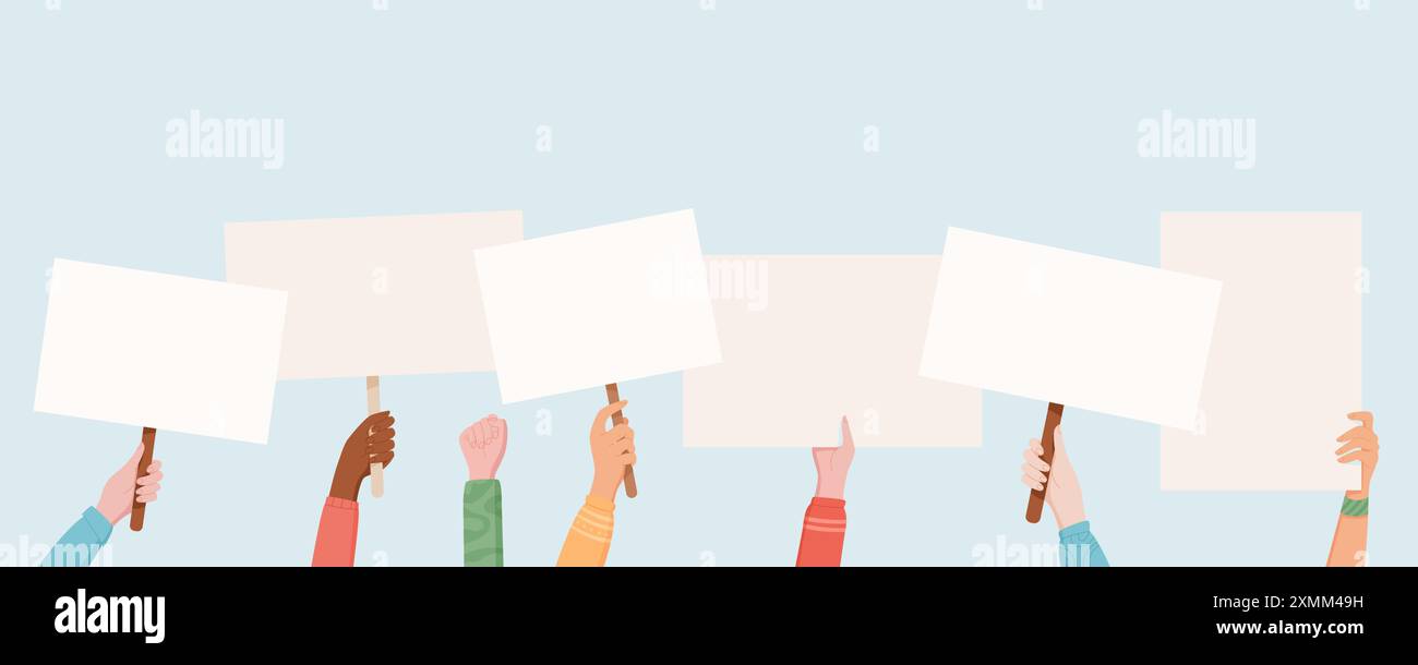 Hands hold blank protest placards collection Stock Vector Image & Art ...