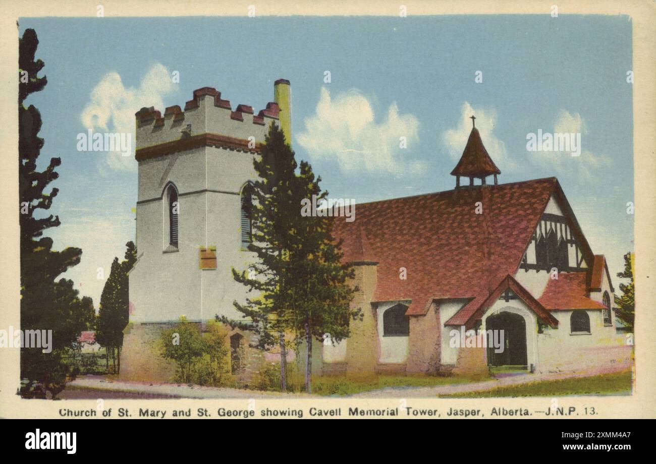 Vintage color postcard showing the Church of St. Mary and St. George in ...