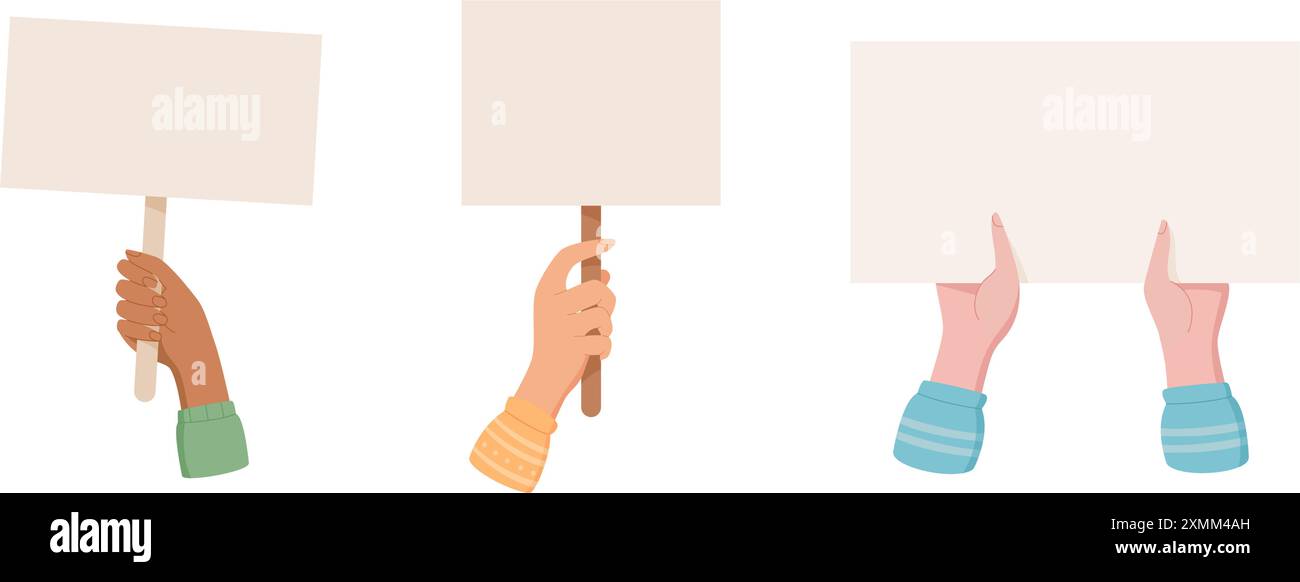 Hand holds demonstration sign template collection Stock Vector Image ...