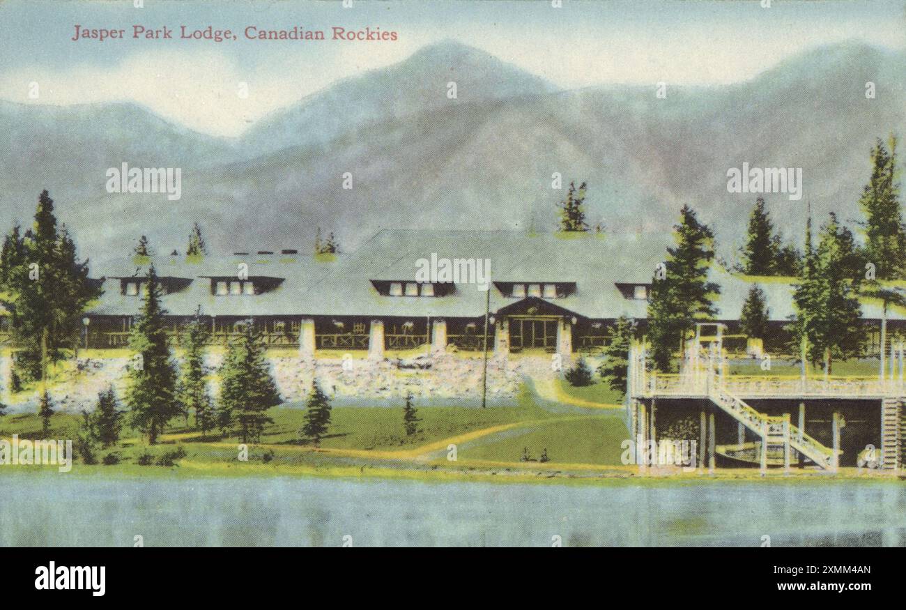 Vintage color postcard showing the Jasper Park Lodge in Jasper Jasper ...