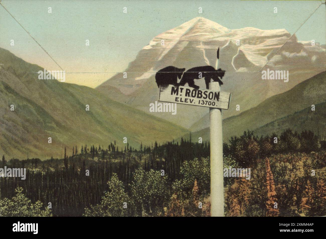 Vintage color postcard showing Mt. Robson in Mount Robson National Park ...