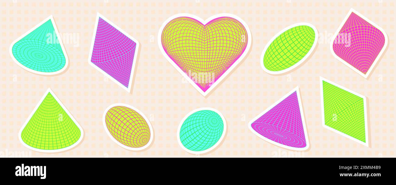 Geometric Heart and Shapes with Wireframe Grid Stock Vector Image & Art ...