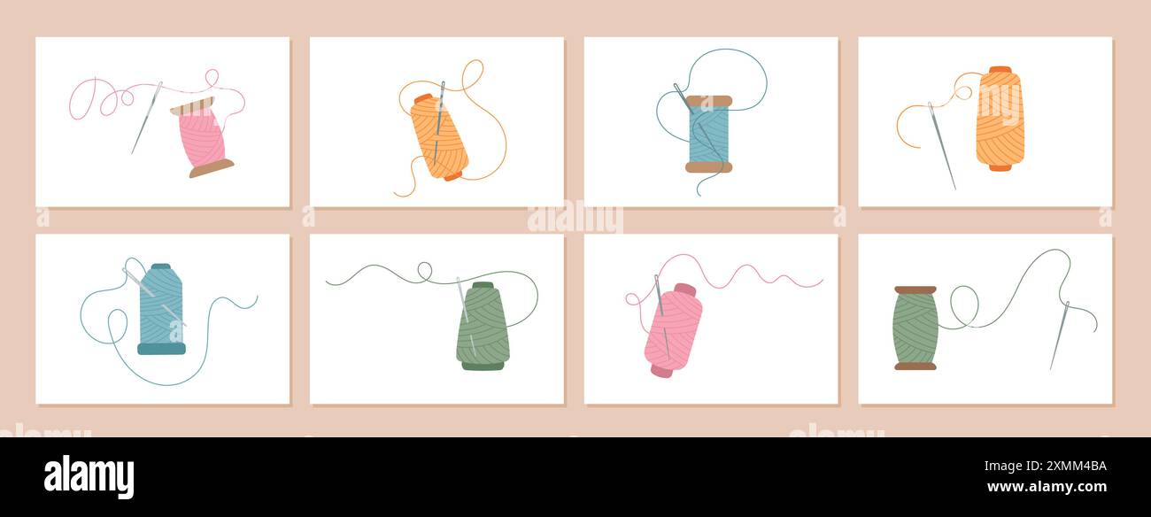 Collection of thread spools and needles Stock Vector Image & Art - Alamy