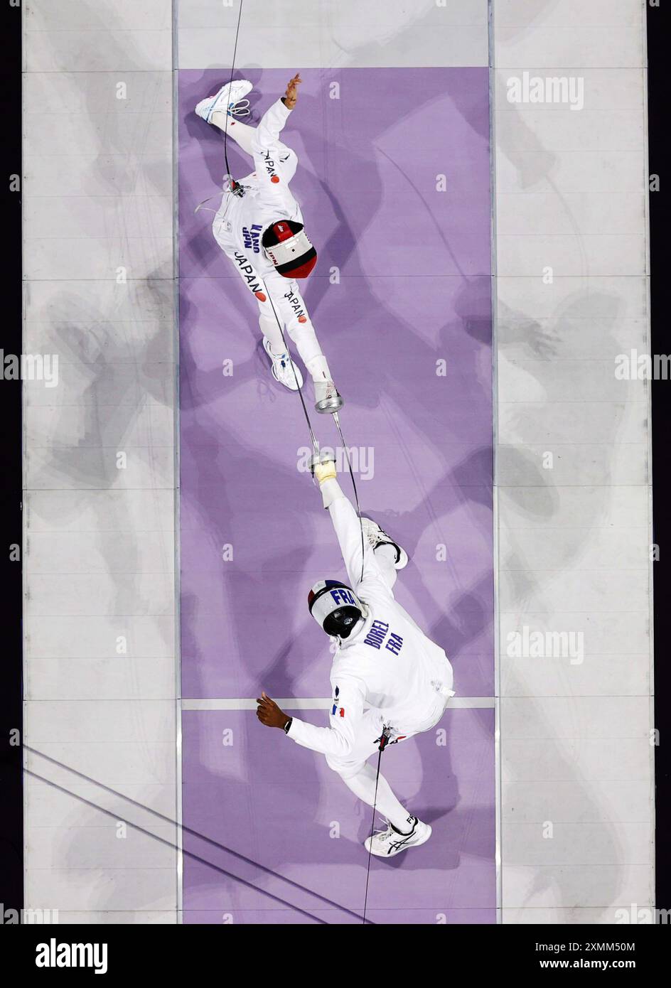 Japan's Koki Kano (top) competes in the men's individual epee fencing ...
