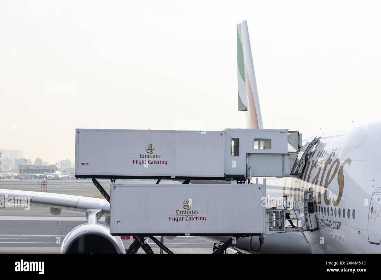 Emirates Airlines A380 exterior on runway at Dubai International ...