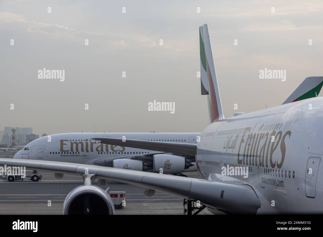 Emirates Airlines A380 exterior on runway at Dubai International ...