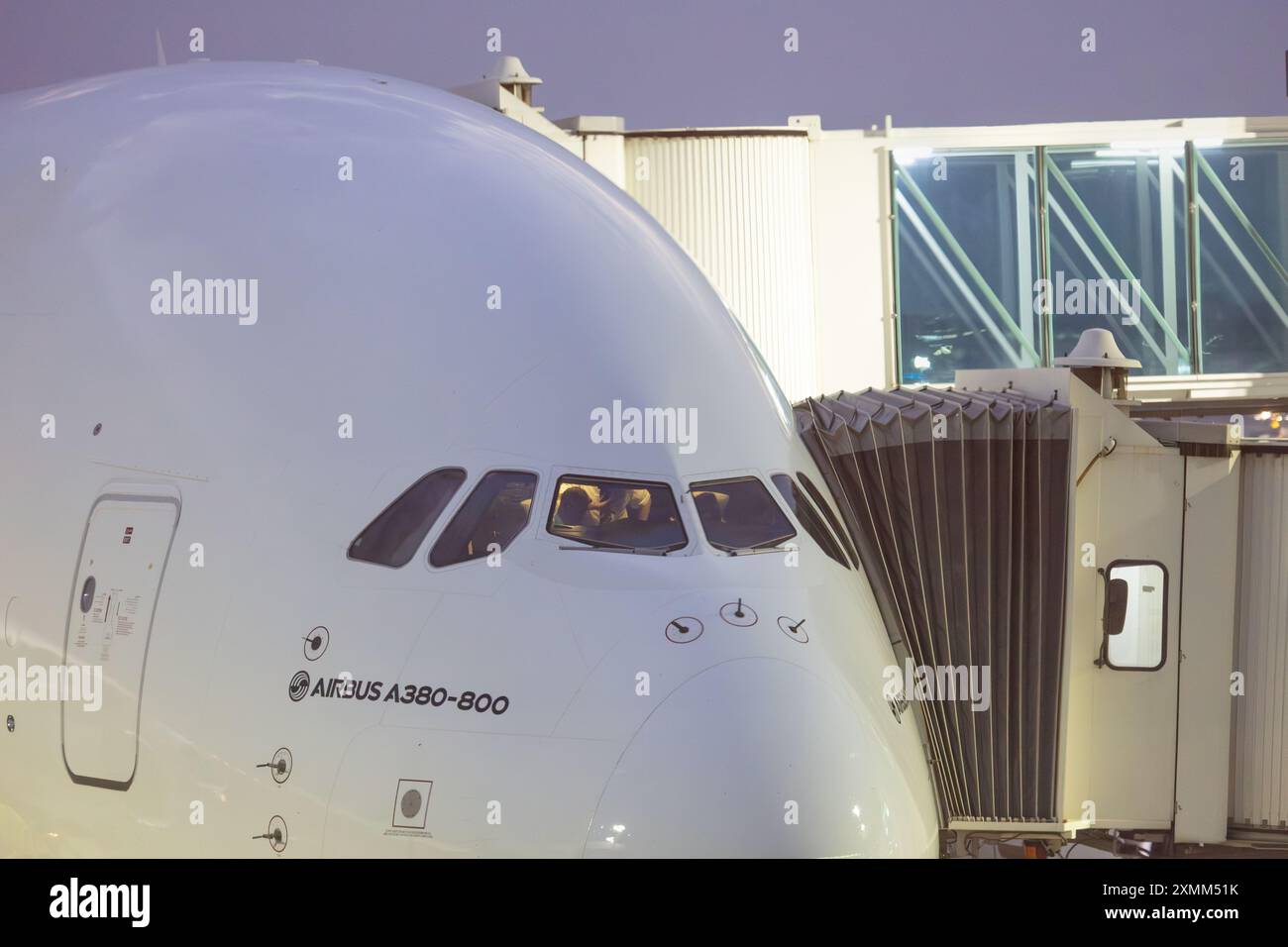 Emirates Airlines A38- 800 exterior on runway at Dubai International ...