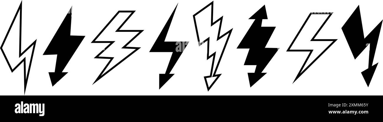 Black and white lightning bolts set. Thunder bolt symbols collection ...
