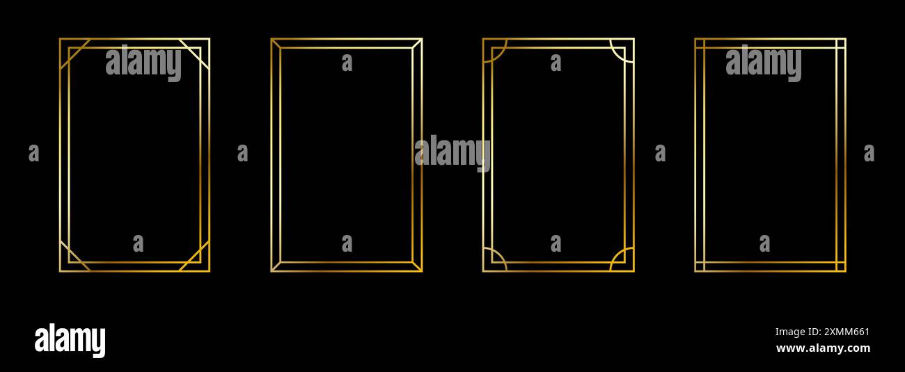 Thin golden frame set. Gold rectangle border collection in art deco ...