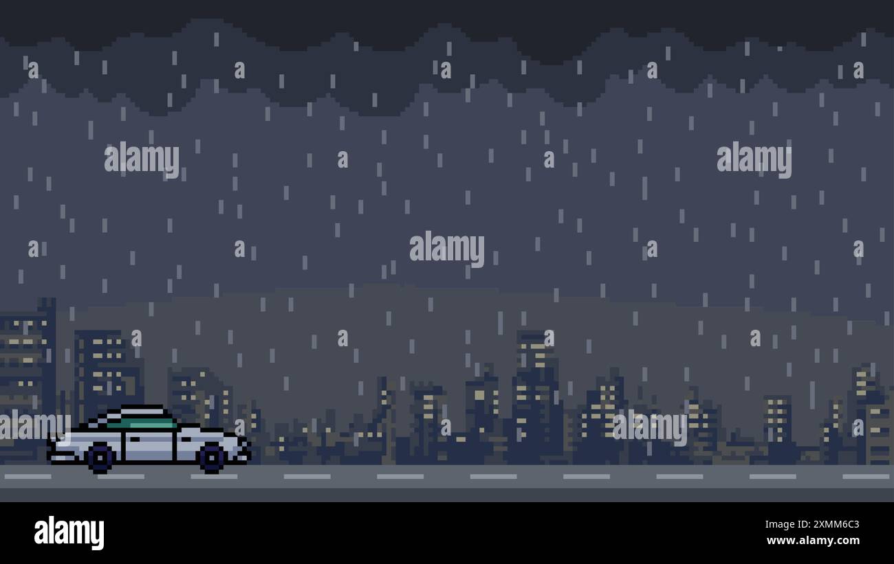 pixel art of city street raining scene background Stock Vector Image & Art - Alamy