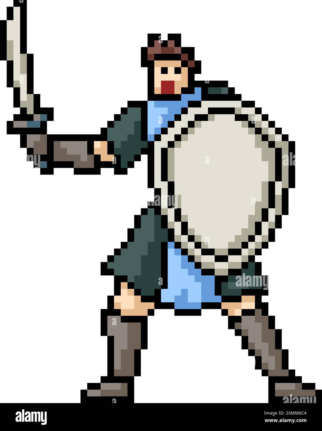 pixel art of sword shield warrior isolated background Stock Vector ...