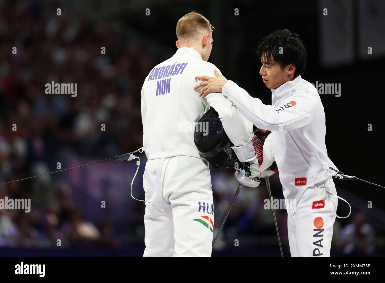 Paris, France. 28th July, 2024. (L-R) Tibor Andrasfi (HUN), Koki Kano ...
