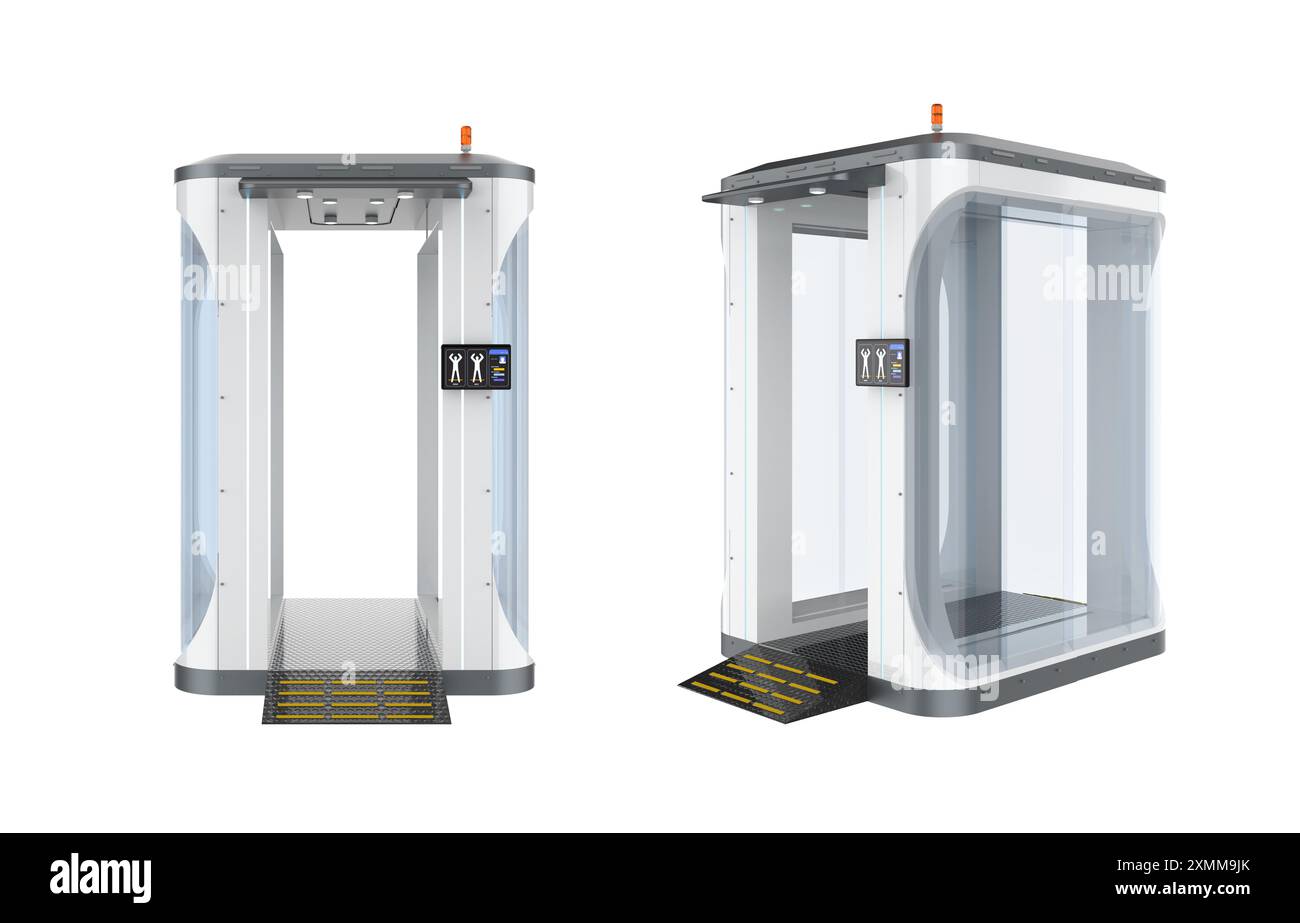 3d rendering set of passenger walk through scanners or airport security ...