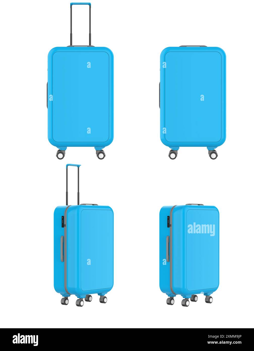 3d rendering set of blue luggages in various angles isolated on white ...