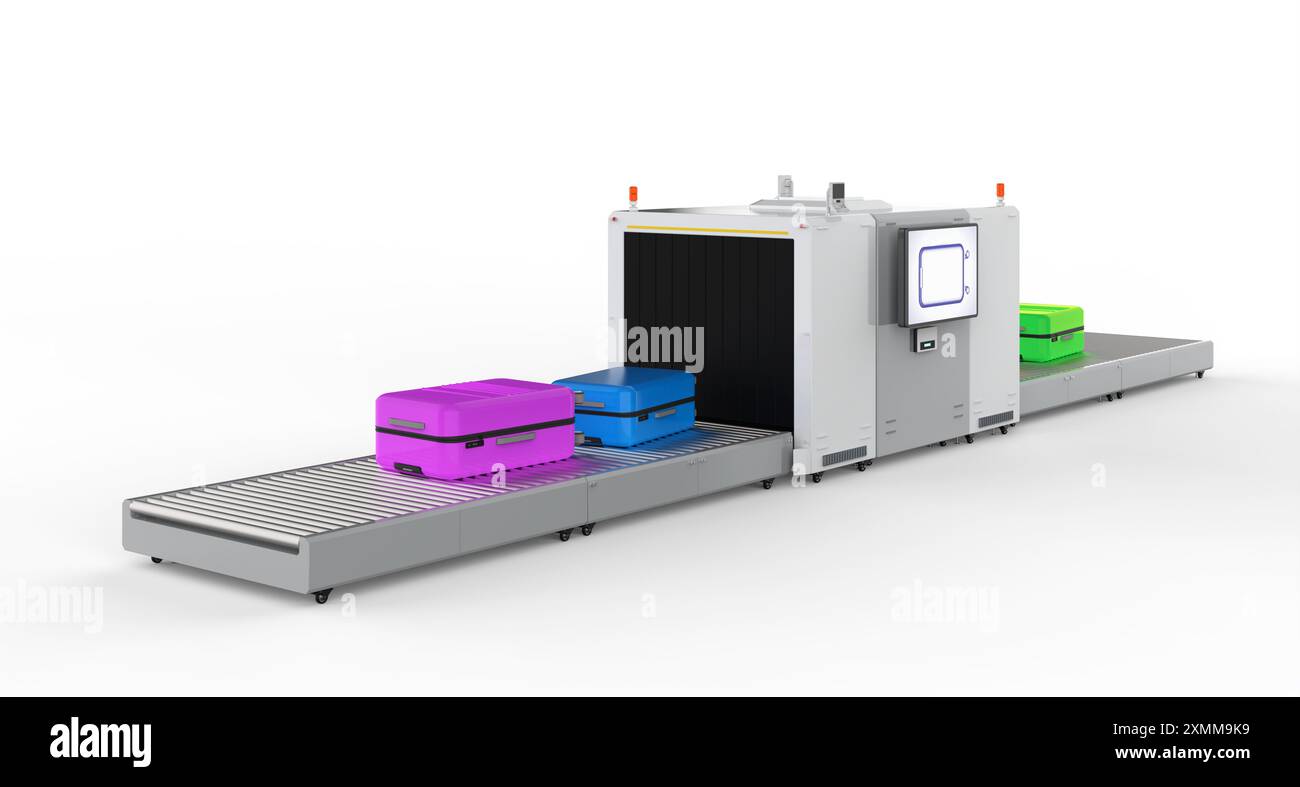 3d rendering scanner machine is scanning luggage in airport Stock Photo ...