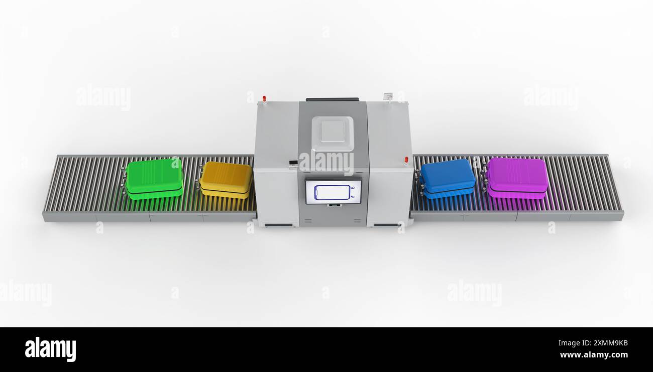 3d rendering scanner machine is scanning luggage in airport Stock Photo ...