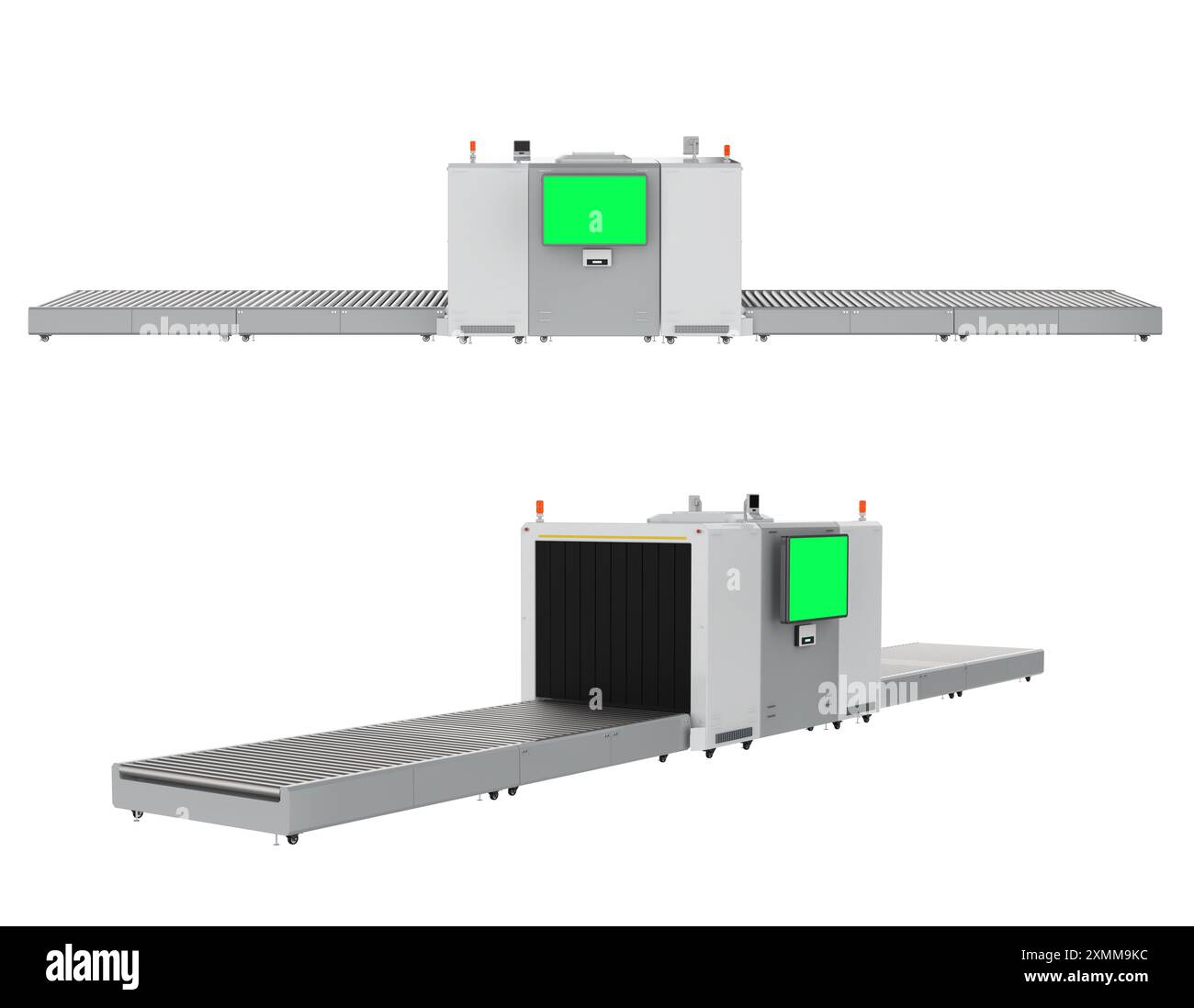 3d rendering set of luggage scanner machine with empty screen monitor ...
