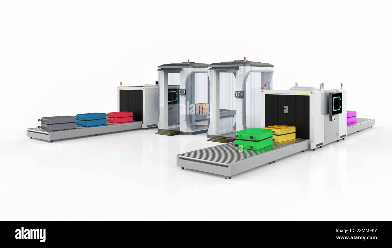 3d rendering airport security checkpoint with security gates and ...