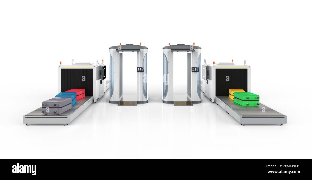 3d rendering airport security checkpoint with security gates and ...