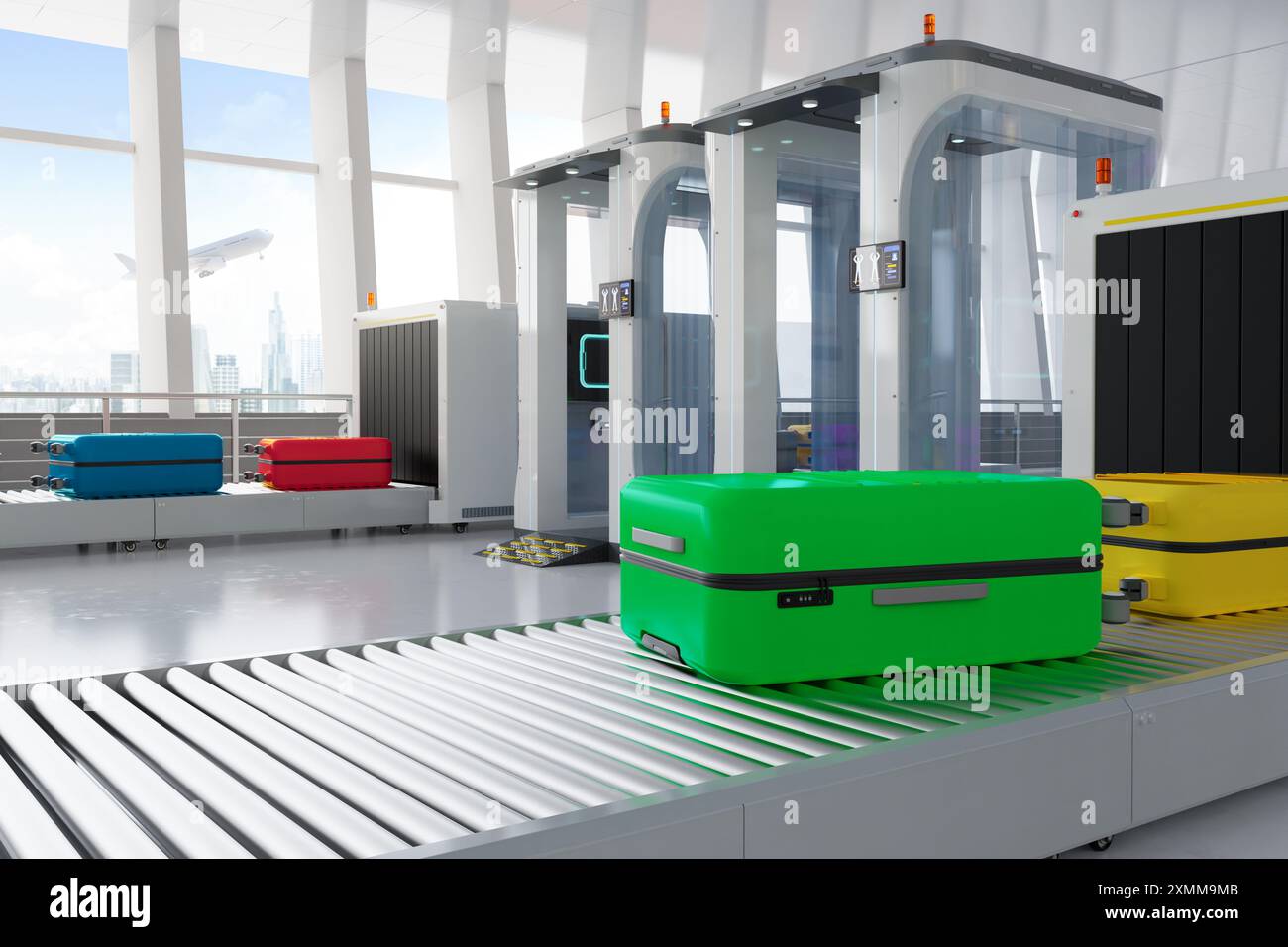 3d rendering airport security checkpoint with security gates and ...