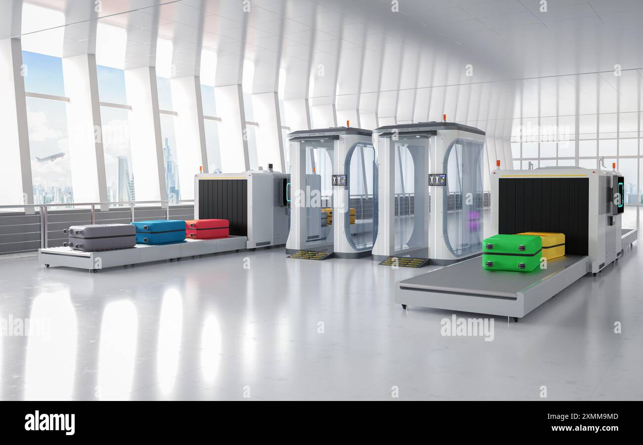 3d rendering airport security checkpoint with security gates and ...