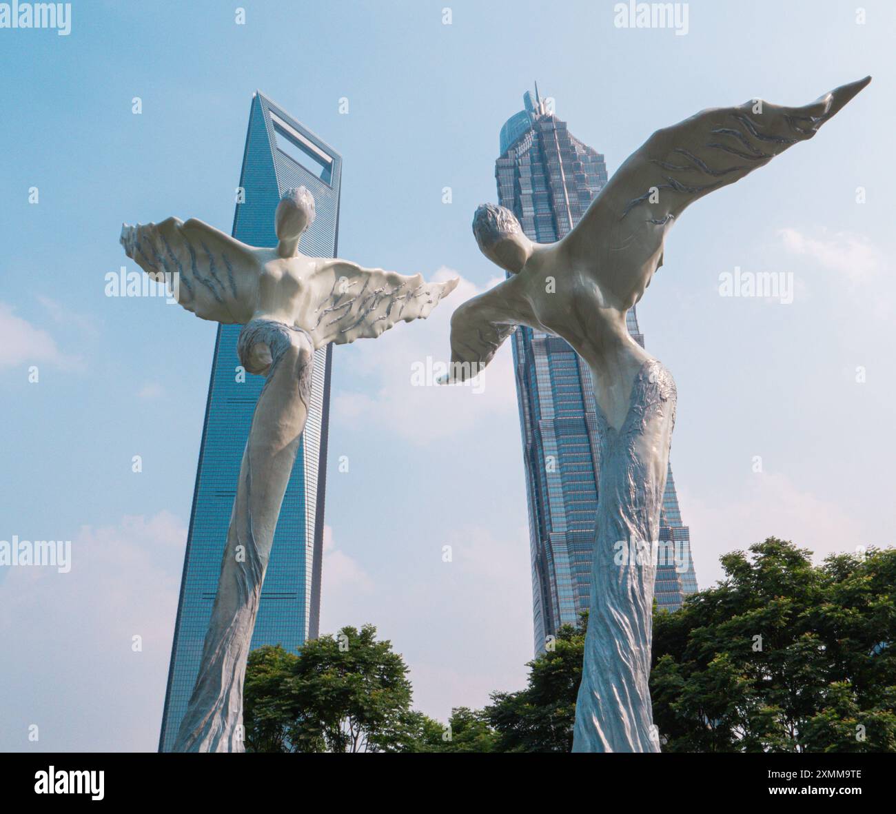 Shanghai, China - June 11, 2018: Two elegant sculptures of angels in ...