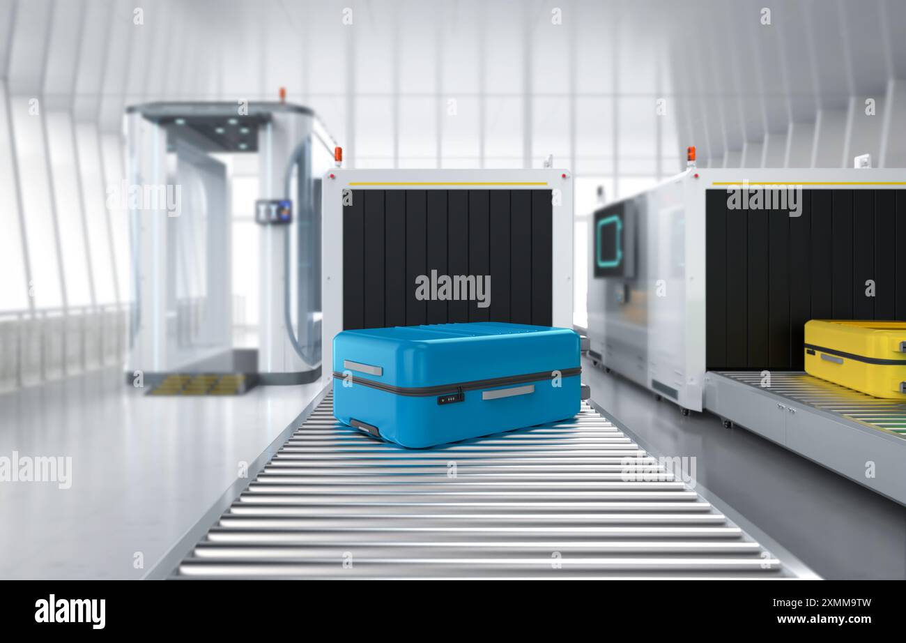 3d rendering airport security checkpoint with security gates and ...