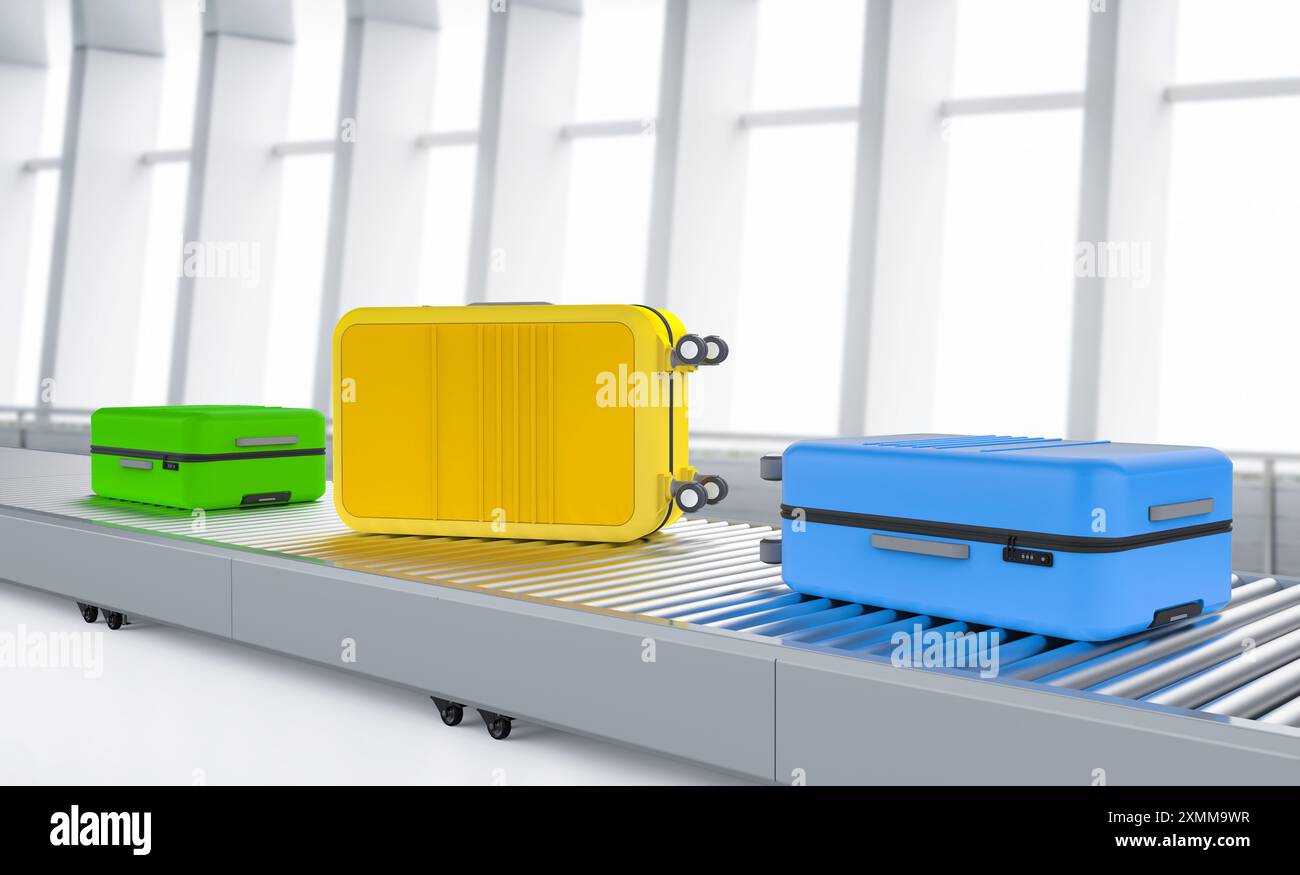 3d rendering scanner machine is scanning luggage in airport Stock Photo ...
