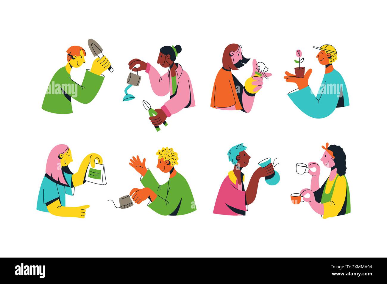 Set of flat multicultural people are doing something together. Unity in ...