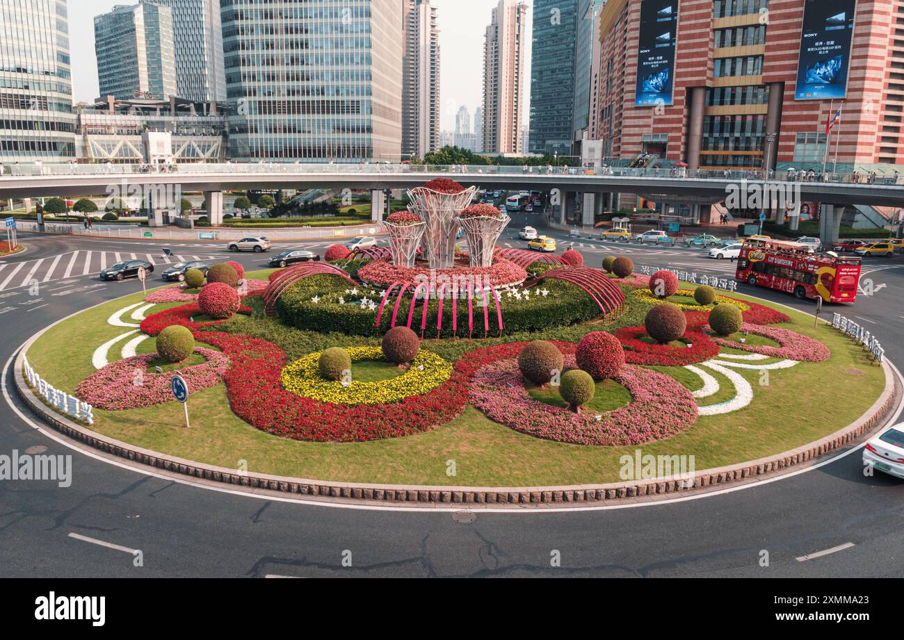 Shanghai, China - June 11, 2018: Colorful floral display in a ...