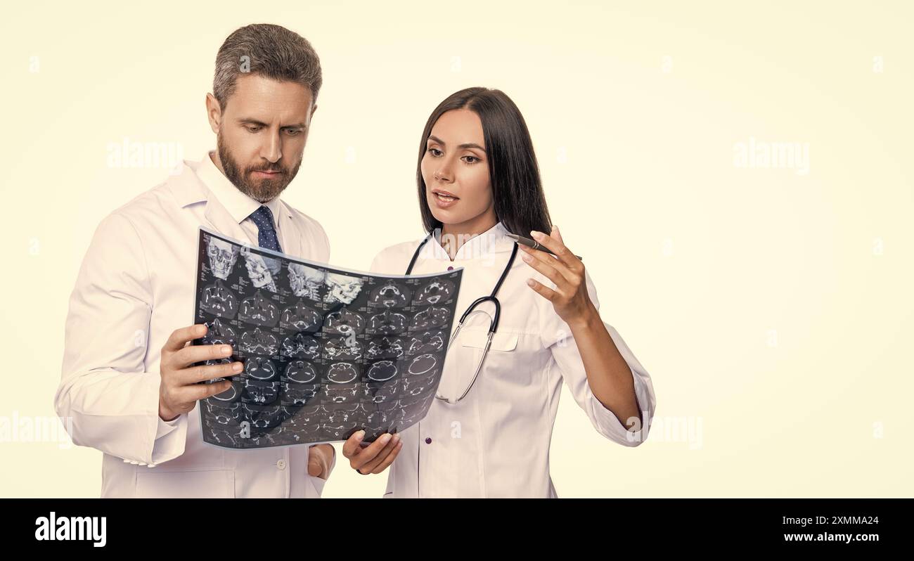 doctor oncology in mri room of a modern hospital. Doctor examine MRI ...