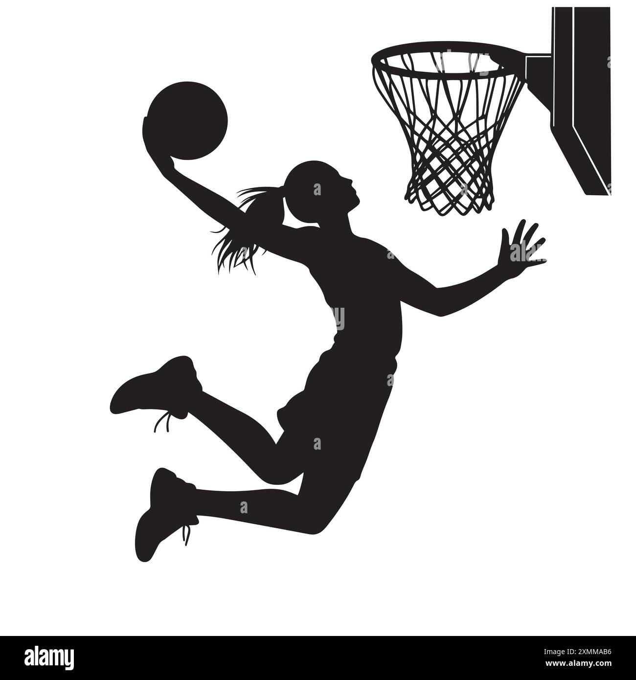 vector silhouette of a female basketball player slam dunk, scoring the ...