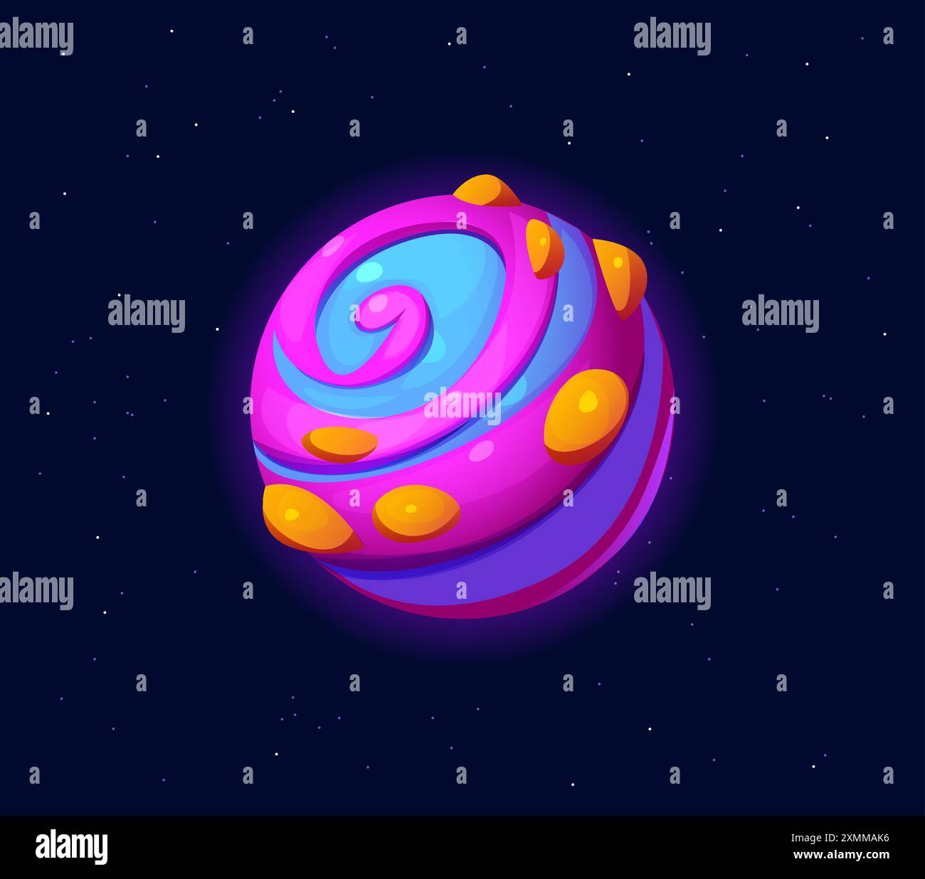 Cartoon fantasy galaxy alien space planet with a blue or pink surface ...