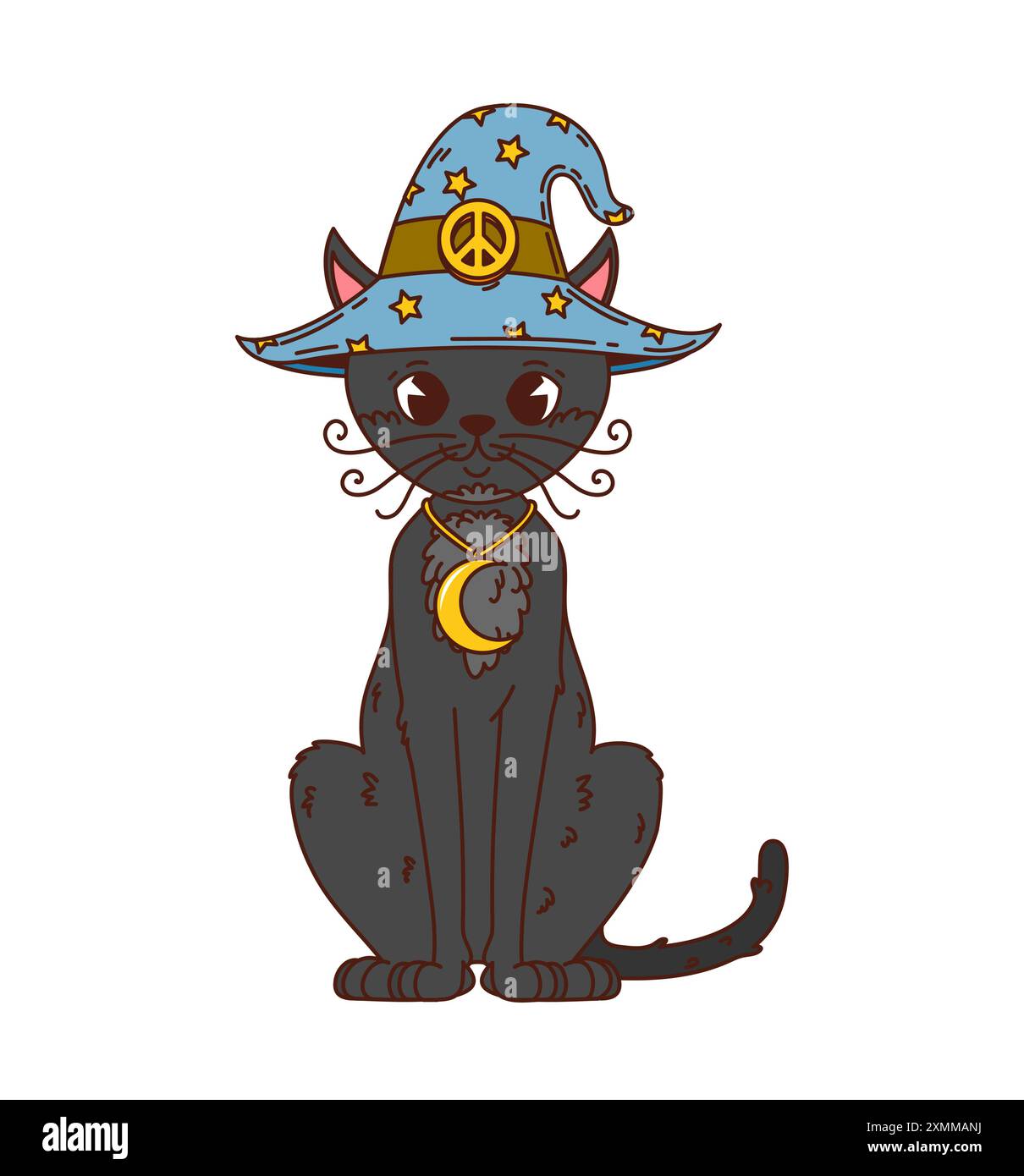 Retro groovy Halloween black cat character. Isolated cartoon vector ...