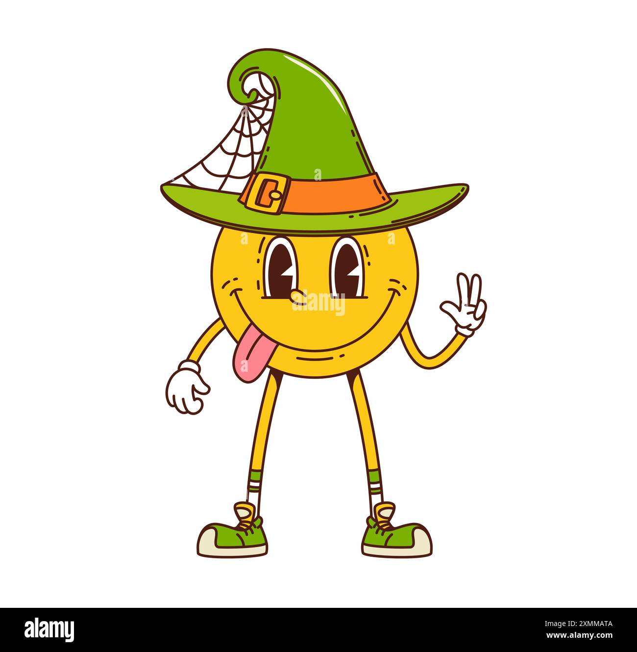 Retro groovy smile emoji Halloween character. Isolated playful, yellow ...