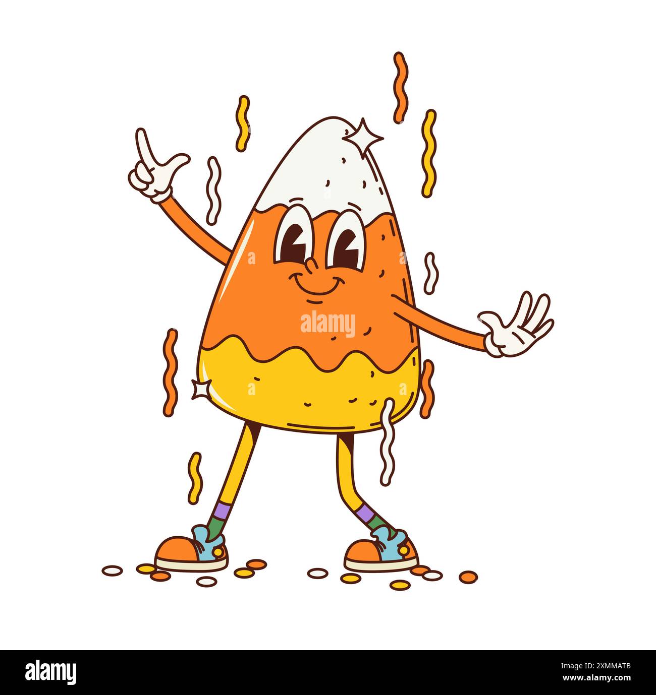 Retro groovy candy corn Halloween character. Isolated cartoon vector ...