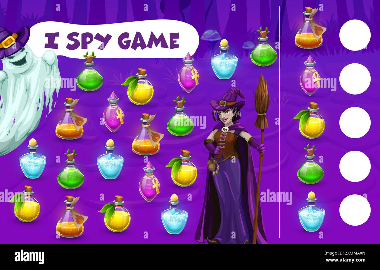 Halloween kids I spy game with witch magic potion bottles. Kids ...