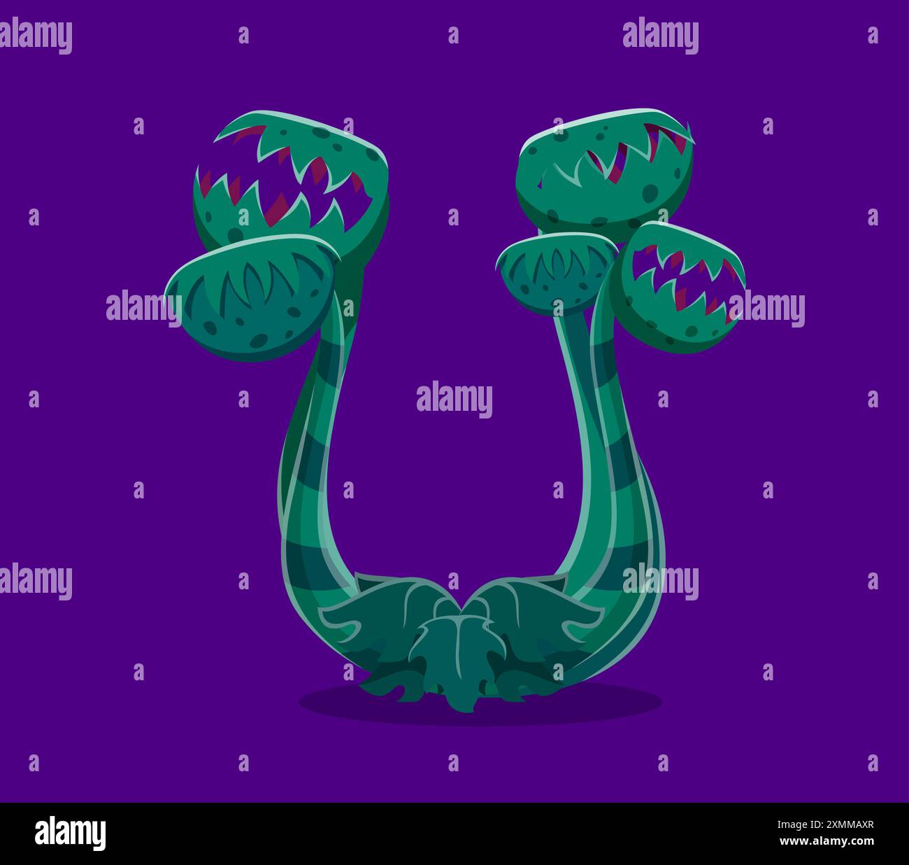 Halloween font, letter U monster plant with teeth, vector cartoon ...