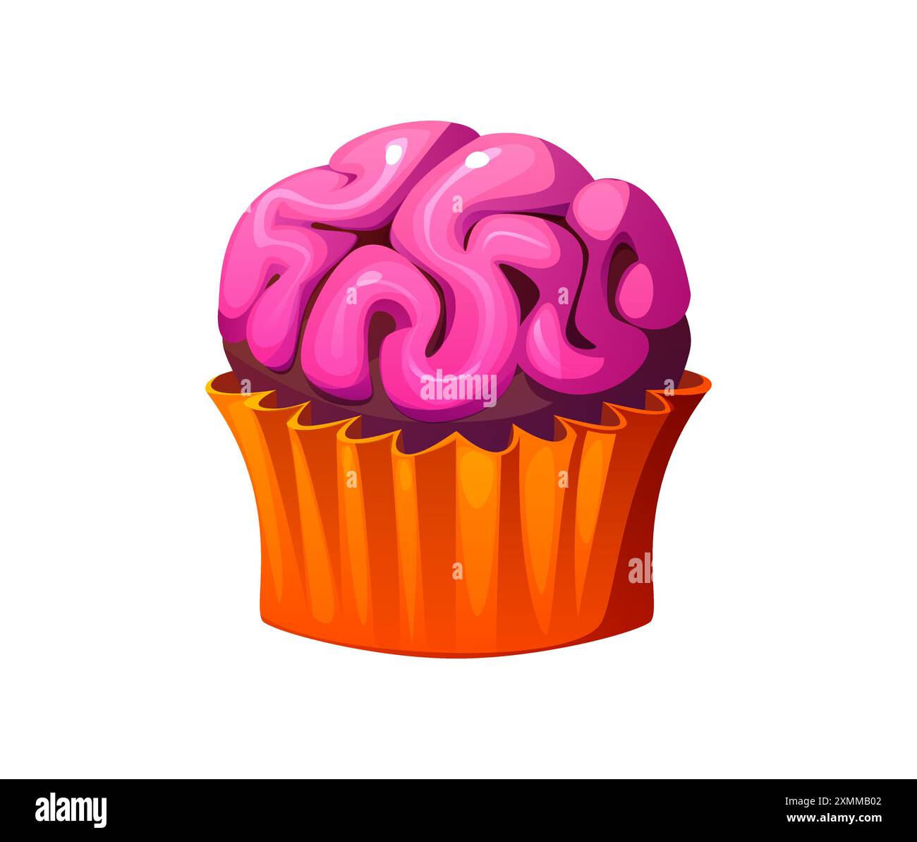 Cartoon Halloween holiday cupcake with pink brain cream convolutions ...