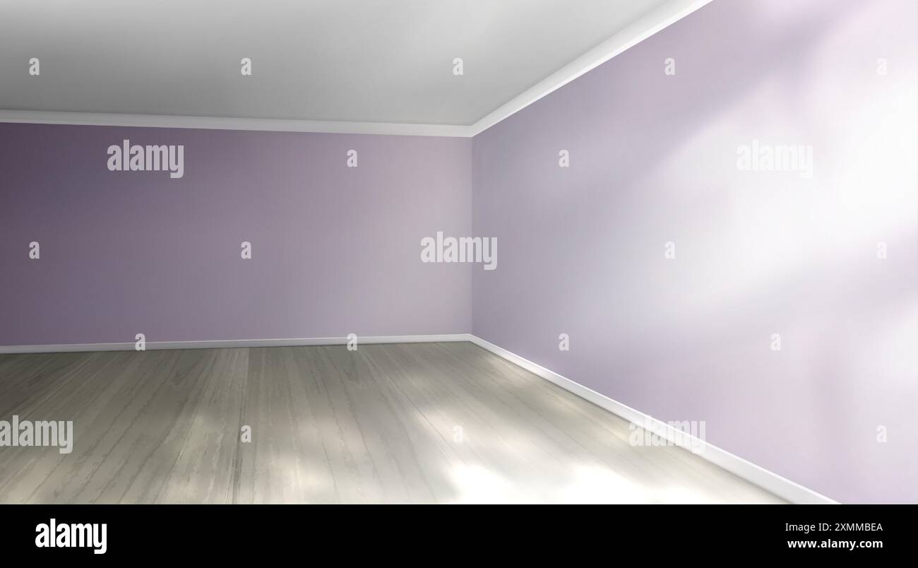 Empty house or office room interior with window shadows on light purple ...