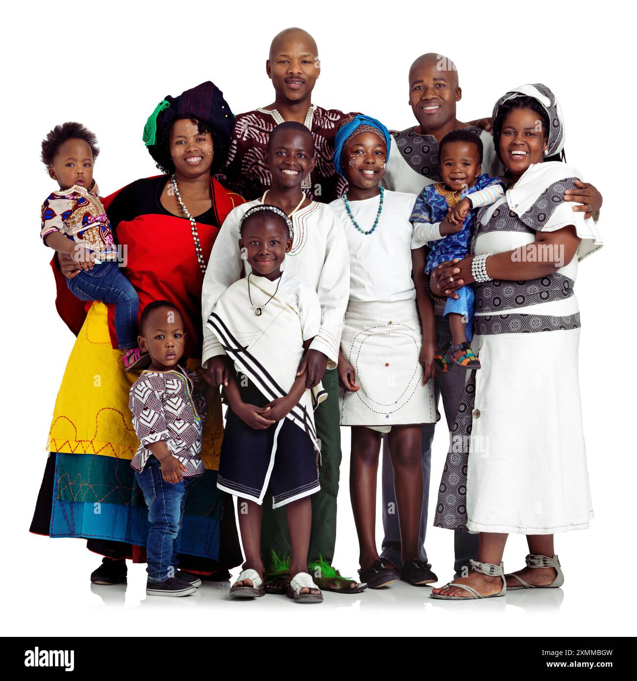Tradition, African and happy family in studio with culture, heritage ...