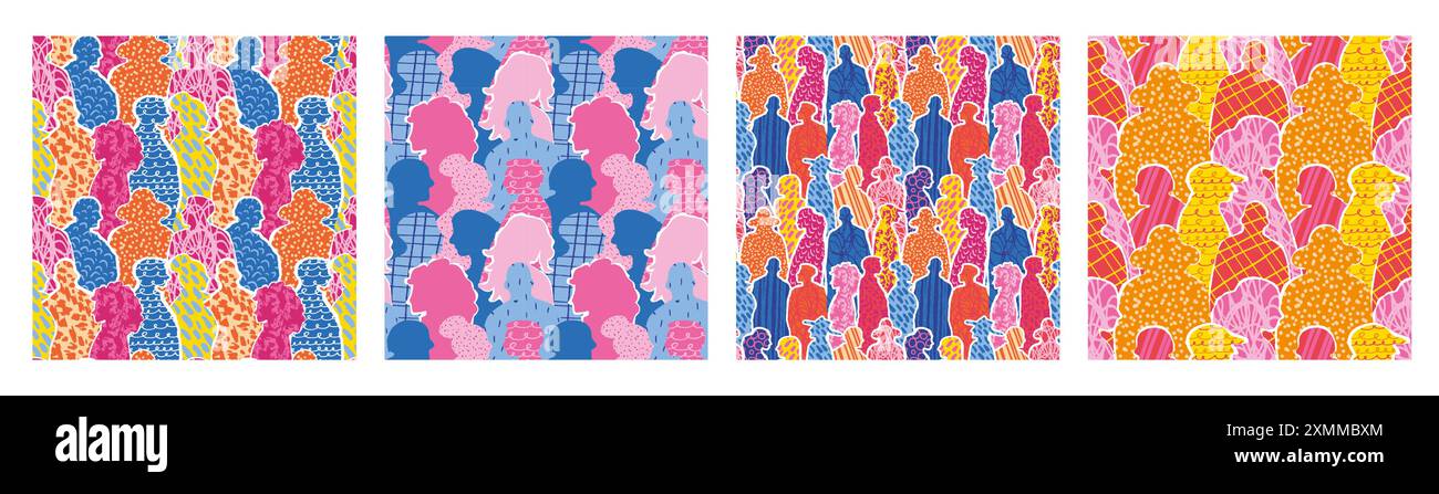Abstract people. Diverse community. Crowd art pattern or multiethnic ...