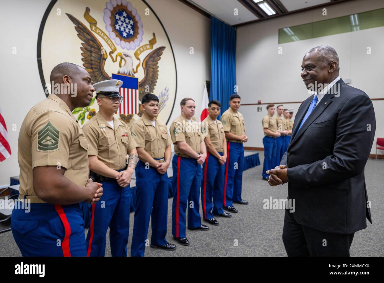 Secretary of Defense Lloyd J. Austin III meets with U.S. Marines at the ...
