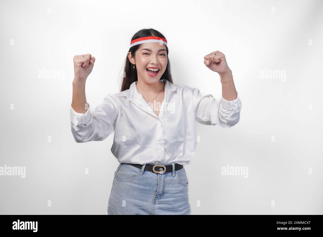 Portrait female athlete celebrating win hi-res stock photography and ...