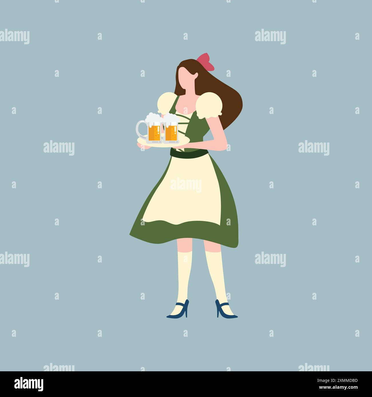 Waitress Wearing Traditional Oktoberfest Clothe. Flat cartoon ...