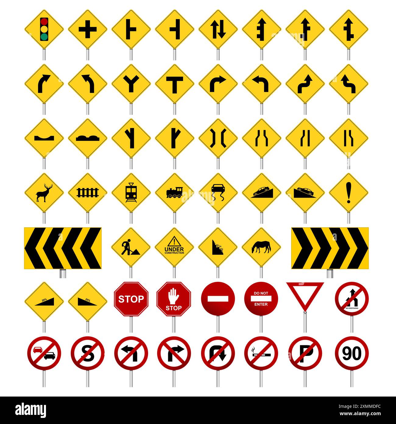Set of Road Signs and Traffic Signs on white background Stock Vector ...