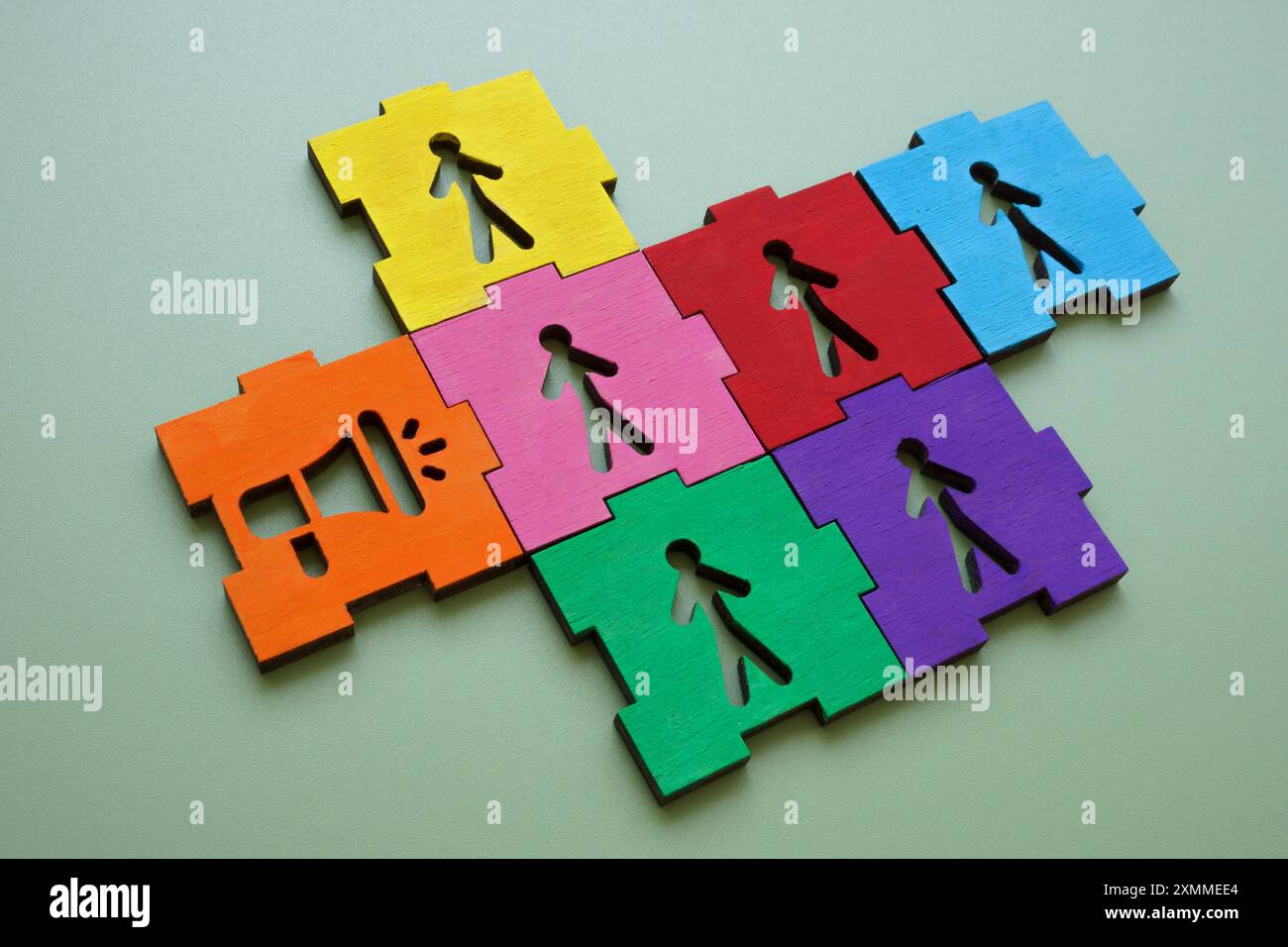 Puzzle with a megaphone and clients. Brand communication in marketing ...