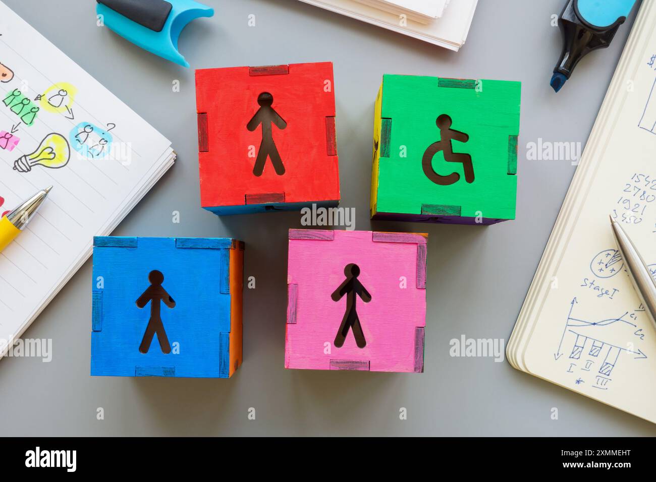 Inclusive onboarding and Inclusion strategy concept. Colored cubes with ...