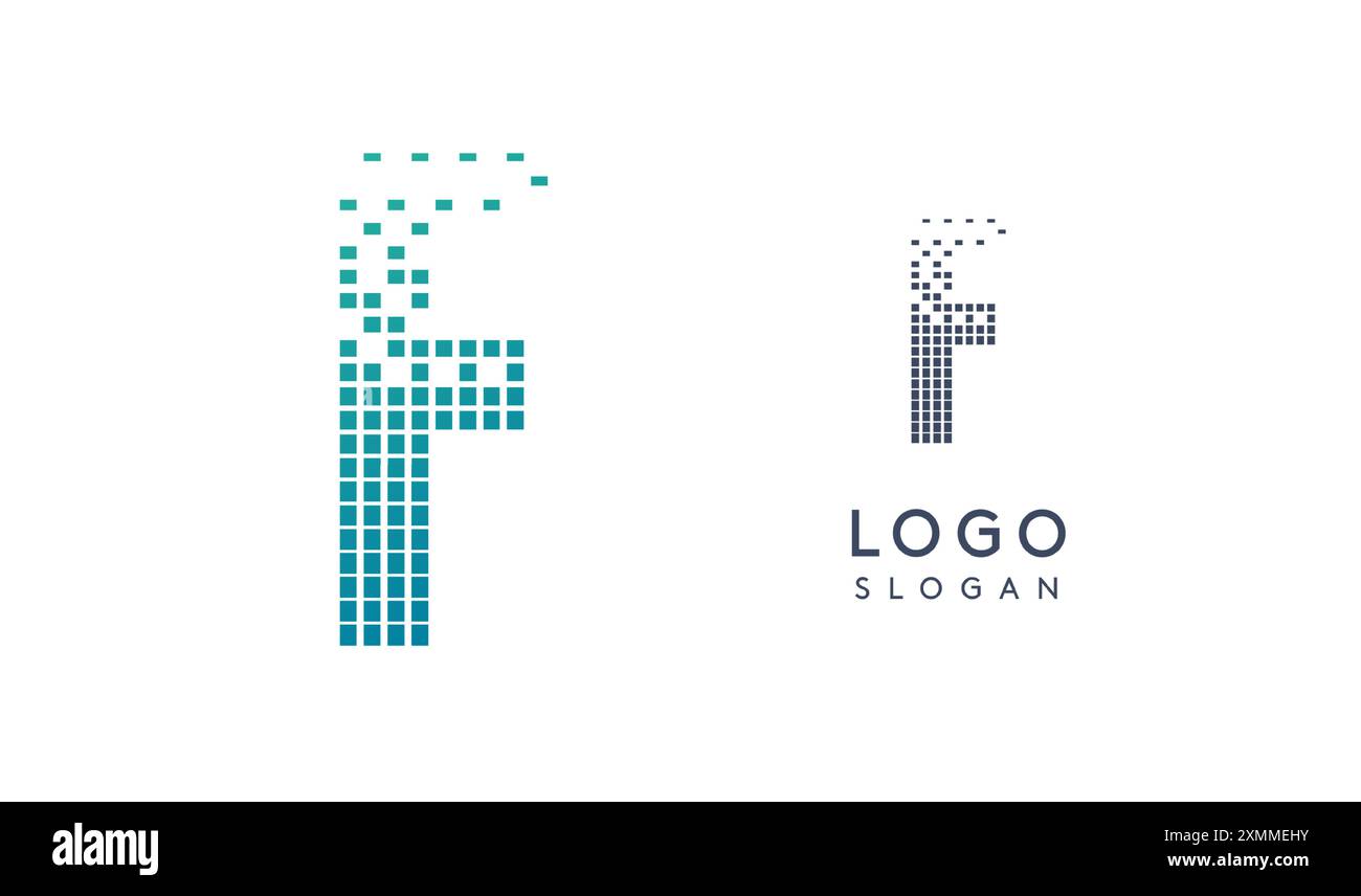 Pixelated Letter F transitioning into scattered pixels with gradient ...